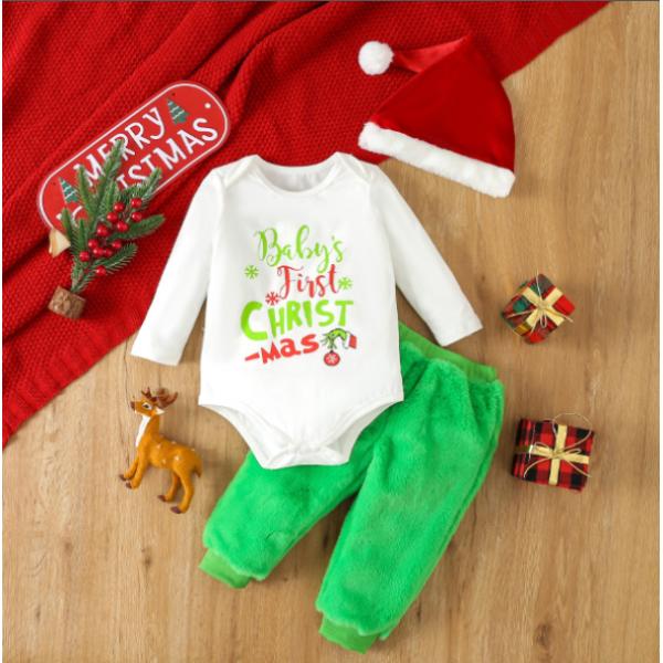 お取り寄せ商品【帽子+カバーオール+ズボン】ベビー きぐるみ パジャマ キッズ ロンパース 女の子 防寒 部屋着 クリスマス　サンダー衣装 幼稚園 パーティークリスマスイブ トナカイ鹿 冬 雪だるま サンタクロース クリスマスツリー リース...