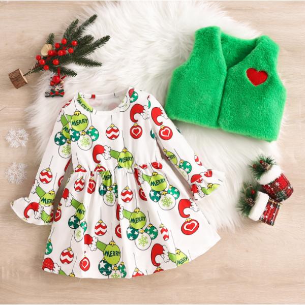 お取り寄せ商品【ワンピース+ベスト】ベビー きぐるみ パジャマ キッズ ロンパース 女の子 防寒 部屋着 クリスマス　サンダー衣装 幼稚園 パーティークリスマスイブ トナカイ鹿 冬 雪だるま サンタクロース クリスマスツリー リース ろうそ...