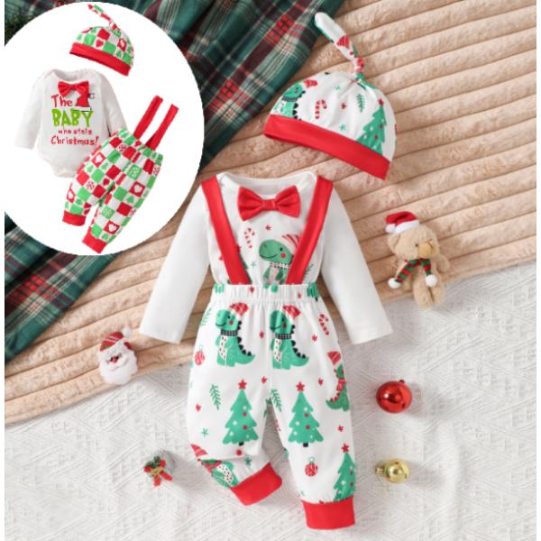 お取り寄せ商品【帽子+カバーオール+ズボン】ベビー きぐるみ パジャマ キッズ ロンパース 女の子 防寒 部屋着 クリスマス　サンダー衣装 幼稚園 パーティークリスマスイブ トナカイ鹿 冬 雪だるま サンタクロース クリスマスツリー リース...