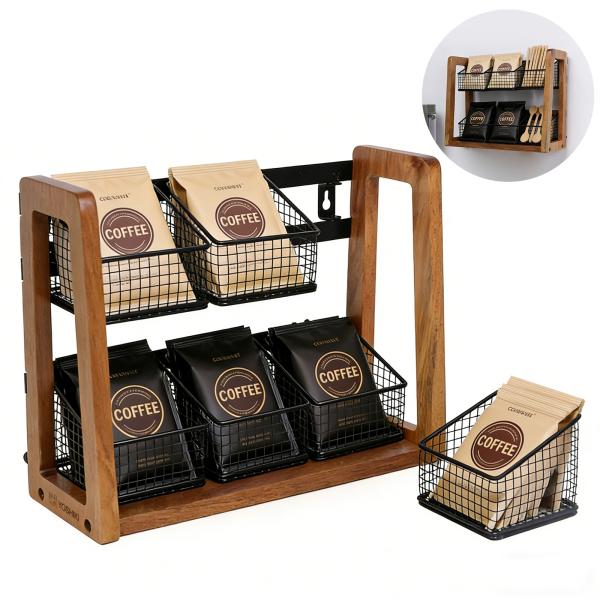 お茶やコーヒーをすっきり整理できる良木工房YOSHIKI 木製ティーバッグケース。天然アカシア材の温かみある質感とマットな収納カゴの組み合わせが、キッチンやティーコーナーをおしゃれに演出します。カウンタートップに置いて使えるほか、付属パーツ...