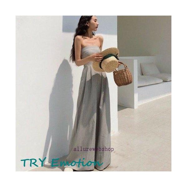 オールインワン レディース 20代 30代 40代 50代 ベア ロング ワイド グレー ハイウエスト 大人きれいお出かけ リゾート  シンプルなワイドシルエットが大人っぽいオールインワンです。お手持ちのジャケットと合わせたり、Tシャツなど...