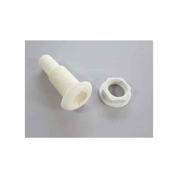 TH-Marine社製の樹脂製スルハルです。品番はTH-752です。適合ホースの内径は3/4インチ(19.1mm)です。またネジ径は1インチ(25.4mm)になります。その他のサイズは画像をご覧ください。