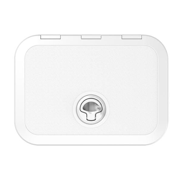 SEAFLO シーフロ社製の270mm×375mmのアクセスハッチです。色は白です。フタが180度開きますので、ライブウェルやデッキ上の収納スペースのハッチに最適です。耐老化性・耐紫外線性に優れた樹脂製で、また付属のキーでロック可能です。各...