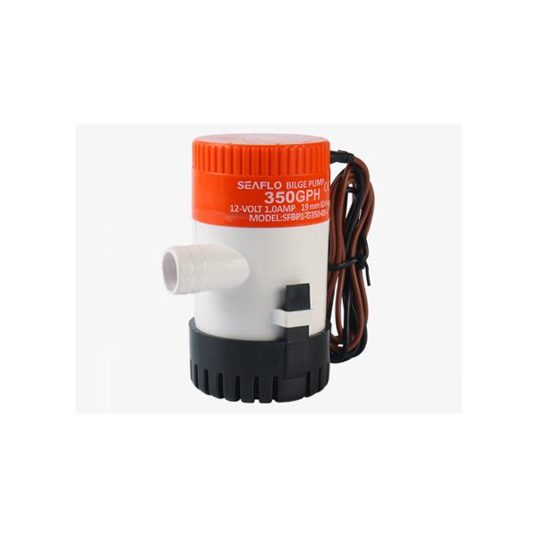 SEAFLO シーフロ社製のマニュアル ビルジポンプ 350GPH 12Vモデルです。型番はSFBP1-G350-01です。黒いストレーナー部分がボディーから取り外せますので洗浄が簡単に行えます。汲み上げ量は毎時350ガロン(約1324リッ...