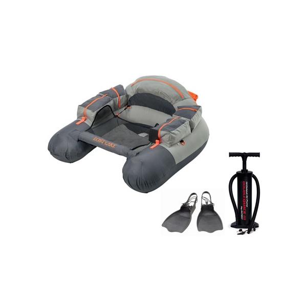 ロストレイクU型フローターにフィンとポンプの付いた3点セットです。フローターはバスプロショップスのロストレイクU型フローターです。色はグレー・チャコールのツートーンです。アメリカの最大手釣具店のバスプロショップスのオリジナル商品で、老舗のフ...