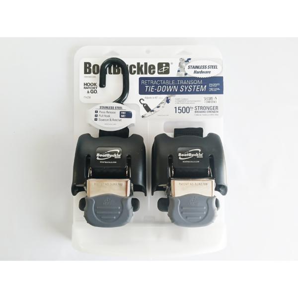 アメリカの大手メーカーIMMI社の BOATBUCKLE ボートバックル トランラム用 リトラクタブル トランサム ラチェット タイダウンベルトの2個セットです。品番はF14256です。ステンレス/樹脂製で、ベルト幅は2インチ（約5cm)で...