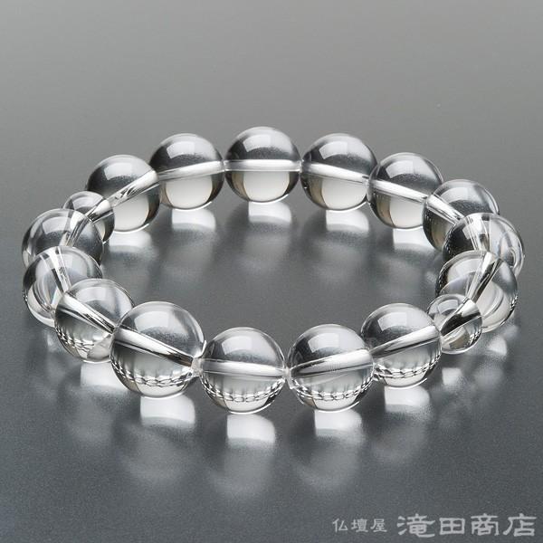 珠の素材：本水晶 14mm玉中糸の素材：オペロンゴム（シリコンゴム）サイズ：下記のサイズよりお選び下さい　　　　・内周 約17.5cm　　　　・内周 約18.5cm備考：携帯用ポーチ袋付き天然石の腕輪念珠（ブレスレット）です。本水晶の14m...