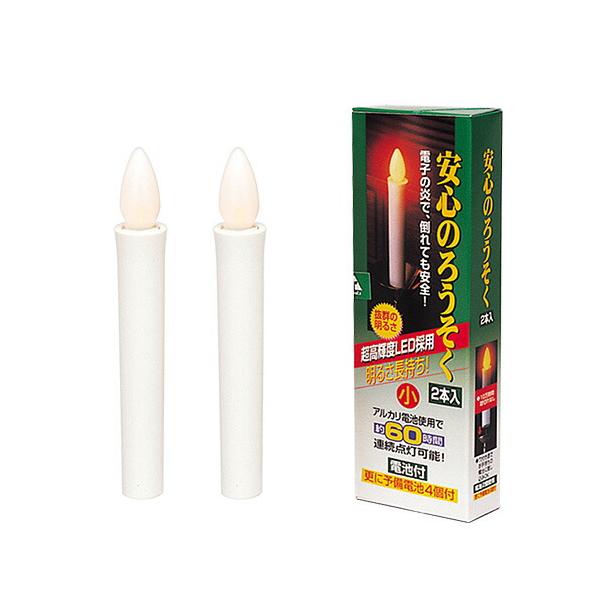 寸法：高さ13.5cm×径2.1cm材質：樹脂製備考：単5電池2個使用(予備電池4個付き)　　　アルカリ電池で約60時間連続点灯可能生産地：日本製お手持ちのローソク立てに挿して使えます。