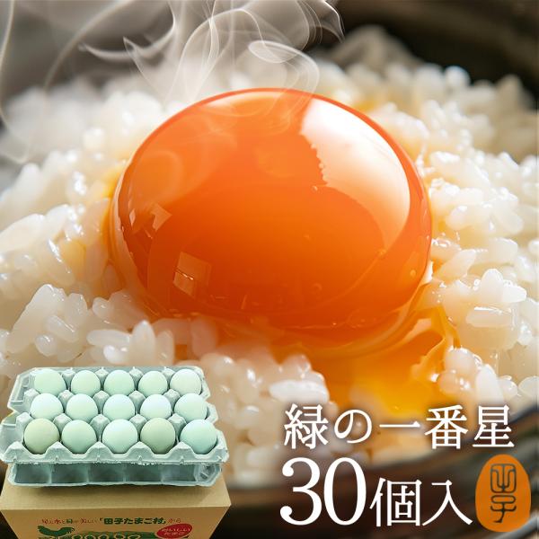 【商品説明】 ■店舗：田子たまご村 ■セット内容：緑の一番星30個(生卵25個+破損保証5個) ■原材料名：卵(青森県産) ■賞味期限：生食14〜28日間(季節によって変わります。賞味期限シールをご参照下さい。 ) ■保存方法：冷蔵検索:高...