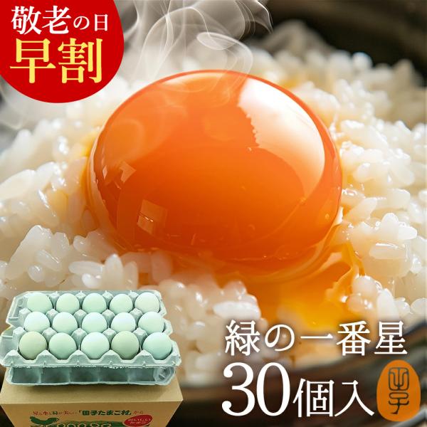 【商品説明】 ■店舗：田子たまご村 ■セット内容：緑の一番星30個(生卵25個+破損保証5個) ■原材料名：卵(青森県産) ■賞味期限：生食14〜28日間(季節によって変わります。賞味期限シールをご参照下さい。 ) ■保存方法：冷蔵検索:高...