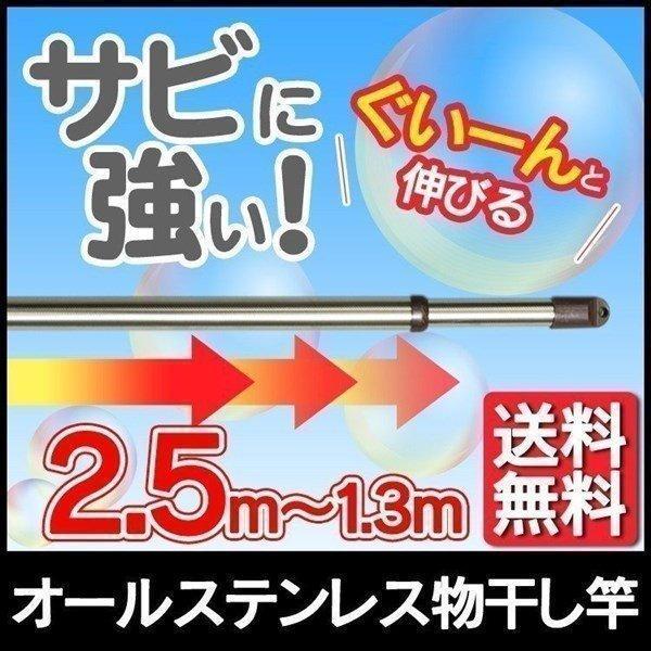 軽くてサビ・キズに強いオールステンレス製の物干し竿です。洗濯物の干す量に合わせて竿の両端が伸縮が可能です。エンドキャップには、紐通し用の穴が付いています。 ●商品サイズ(cm)：約138〜254●重量700g●伸縮(約)：1.4〜2.5m●...
