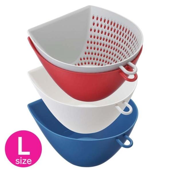 みじん切りの食材もボウルを立てて、チリトリのように集めてすくえます。ボウルが半円形で、薬味やお好み焼きの具材など散らばりやすい食材でもサッと入れられます。赤・白・青のボウル3つとザル１つがセットになっているので、小分けにしたり、水切りをした...
