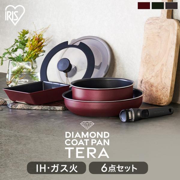 （検索用：フライパンセット テラコート IH ふた付き 6点 フライパン 鍋 ガラス蓋 取っ手 4967576652094 4967576652100 4967576652117 ）