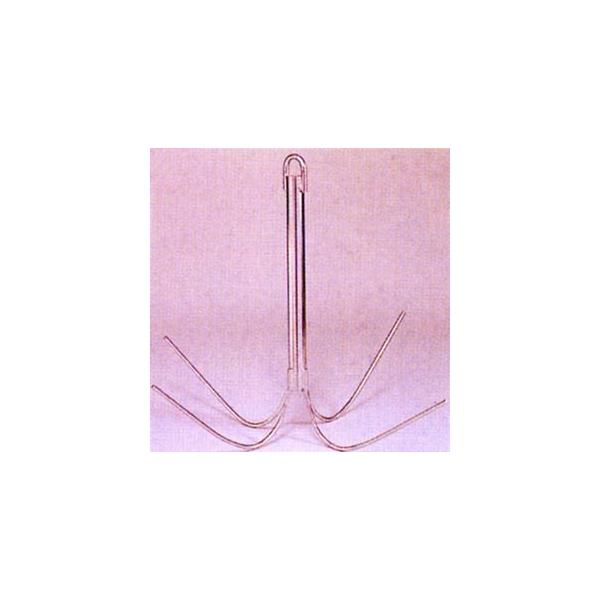 ■ステンレス製の４本爪アンカー、岩場などでの釣りに最適です。■4本の爪を曲げて使用します。根がかりしても、強く引けば爪が伸びてアンカーを外す事ができます。■写真にはありませんが、先端中央部に引上げ用アイが付いています。■対応艇：おおよそ〜2...