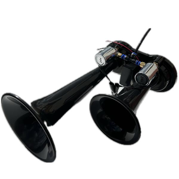 エストック ヤンキーホーン エアーホーン ブラック 24V専用 全長 約360mm 型番：YP-200BK〇仕様全長 約360mm規格：2連タイプ電圧：24V用〇取り付け方法及び配線方法に関して純正のホーンボタンを使用して鳴らす場合には、車...