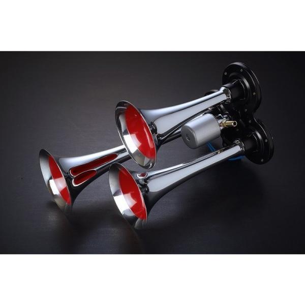 トリプルヤンキーホーン 3連 YPT-300使用電圧　24V専用サイズ　長さ300mm付属品　汎用ステー・ナットボルト・ニップル※サイズは概ねのサイズです。※エアー圧が高い状態で使用は故障の原因になります。※17スーパーグレート・パーフェク...