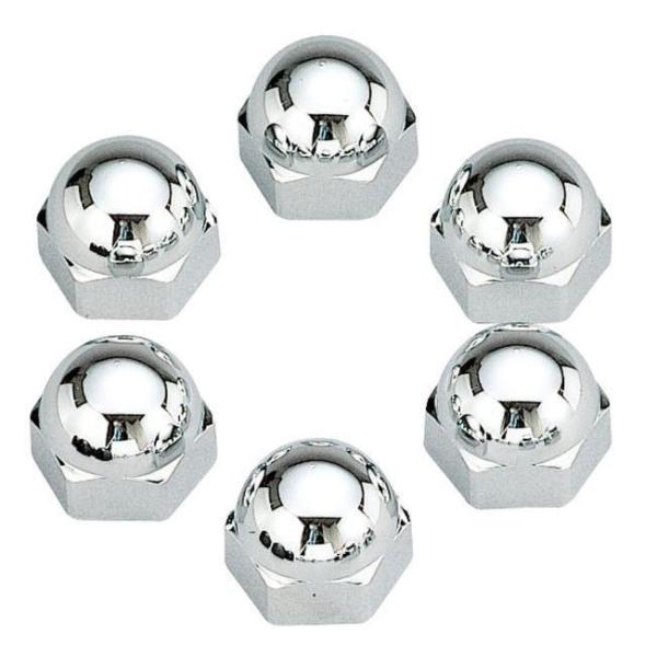・ホイールナットを泥・ホコリ等から保護するファッショナブルなナットキャップ。 ・ワンタッチで取り付け可能。・6個入り・高さ ： 41mm・適合ナットサイズ ： 41mm ・主材質 ： ABS・メッキ