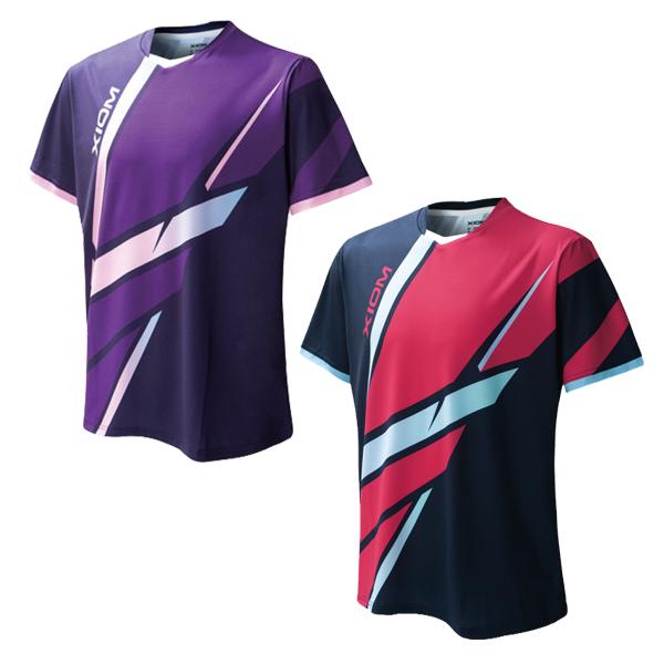 稲妻のような独特の発光色が強さを主張●カラー：ネイビー、パープル●サイズ：XS、S、M、L、XL、2XL（男女兼用）●素材：ポリエステル92.8％、ポリウレタン7.2％●特徴：吸汗速乾　伸縮　日本卓球協会公認　日本サイズ●原産国：韓国