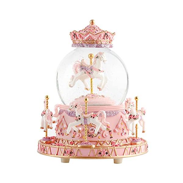 【ご購入後の当店からの連絡はご登録のメールアドレスに通知いたします。必ずご確認ください】【内回転と外回転】スノードーム オルゴールの底にあるぜんまいを4?5回ひねると、透明な水晶玉の内側に1頭、外側に5頭の馬が音楽に合わせて自動的に360度...