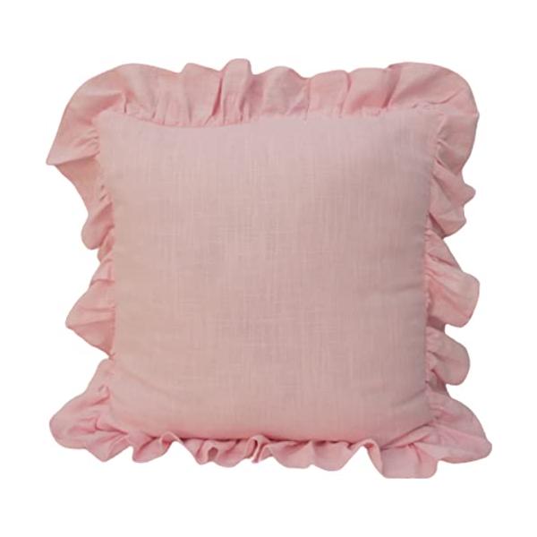 【ご購入後の当店からの連絡はご登録のメールアドレスに通知いたします。必ずご確認ください】サイズ：約40×40(cm)素材・成分：綿20％、麻80％中材付きリネン生地がおしゃれなフリルクッションです。映えること間違いなしです。