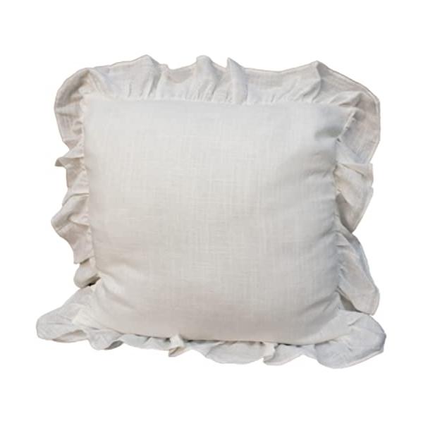 【ご購入後の当店からの連絡はご登録のメールアドレスに通知いたします。必ずご確認ください】サイズ：約40×40(cm)素材・成分：綿20％、麻80％中材付きリネン生地がおしゃれなフリルクッションです。映えること間違いなしです。