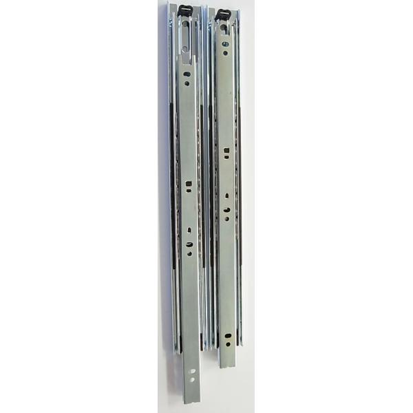 【商品概要】材質:スチール(ユニクロメッキ仕上げ)耐荷重:25kg(左右ペア)クリアランス:12.7mmスライド量:356mm引き残し:0mm注意:取り付けビスは入っておりません。板厚に合わせて別途お買い求めください。(推奨ビス:皿タッピン...