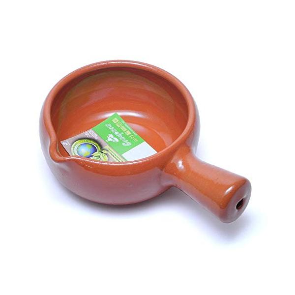 【商品概要】本場スペイン製、アヒージョ用【cazuelaカスエラ】一人用耐熱陶器製土鍋 片手鍋（深型・直径13cm）ブラウン■原産国：スペイン ■サイズ：直径約13cmX高さ6cm、厚み約0.5cm ハンドル込みの長さ19cm ■重量：約5...