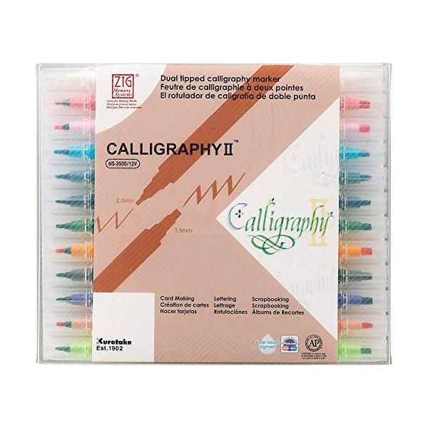 【ご購入後の当店からの連絡はご登録のメールアドレスに通知いたします。必ずご確認ください】【商品概要】タイトルやデコレーションに適したカリグラフィーマーカー。水性顔料インキで、3.5mm芯と2.0mm芯のツインタイプ使いやすい12色のセットで...