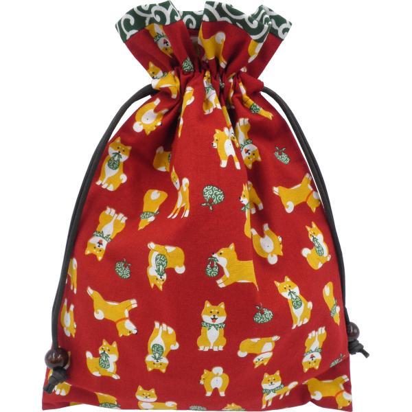 【商品概要】【サイズ】縦：約31.0cm　横：約23.0cm　【素材】本体：綿　紐：レザーコード　ウッドビーズ裏地付きのしっかりとした作りの巾着袋。大きめサイズで長い財布もすっぽり収まる！綿素材なのでお家で洗う事も出来ます。誕生日のギフトプ...