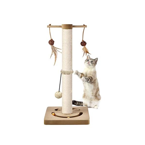 【ご購入後の当店からの連絡はご登録のメールアドレスに通知いたします。必ずご確認ください】??【猫が喜ぶ機能満載】爪とぎポール、ポンポンおもちゃ、羽根つき藤ボール、また幅広い台座にも回転ボールとノーズワークおもちゃが取り付いています。爪を研い...
