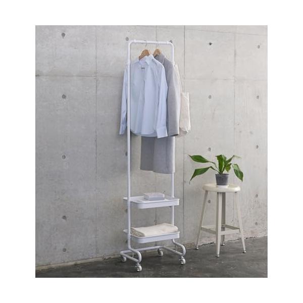 カジュアルホワイト/バスケット2段(スリム)/LTHS-2(WH)・Size:バスケット2段(スリム)Color:ホワイト・パッケージ個数:1・スリムなハンガー付きトローリー高さ調節できるバスケットが2つとハンガーラックが一体になったワゴン...