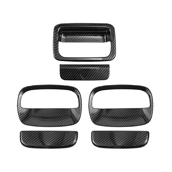 カーボン調ブラック/-/-・パッケージ個数:1・商品内容自動車ドアハンドルプロテクターカバーセット、カーボン調、ABS樹脂製。運転席側（ハンドルカバーx1、枠カバーx1）、助手席側（ハンドルカバーx1、枠カバーx1）、バックドア側（ハンドル...