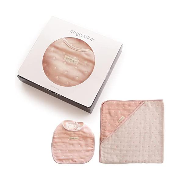 かわいい・ペールピンク ワンサイズ ・・Color:ペールピンク・【ご出産祝い品】として、そのままお渡しできるギフトBOX仕様・ふんわりと軽い綿100％ガーゼ素材のスタイとフード付きバスタオルのギフトセット・フード付きバスタオルは大判サイズ...