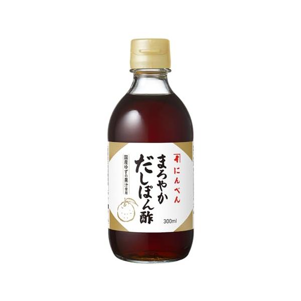 FlavorName:まろやかだしぽん酢 300mL・原材料：しょうゆ（国内製造）、砂糖、食塩、醸造酢、魚介エキス、ゆず果汁、酵母エキス、こんぶ、（一部に小麦・大豆を含む）・商品サイズ(高さx奥行x幅):16.3cm×6.5cm×6.5cm