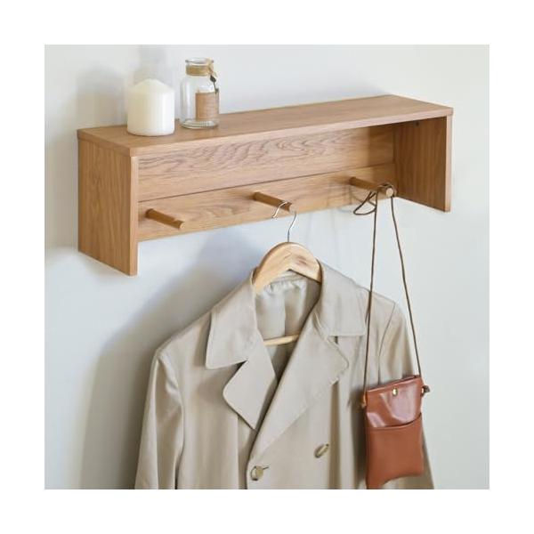 3連ハンガーオーク/幅60×奥行14.5×高さ18.5cm/FWH-3(OAK)・Style:3連ハンガー・パッケージ個数:1・浮かせる収納専用ピンで石膏ボードに取り付けられる壁掛け家具です。板壁や土壁・コンクリート壁には使用できません。・...