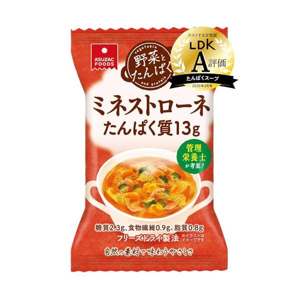 -/5食/-・FlavorName:ミネストローネSize:5食・??栄養バランスを整えたい方におすすめ6種の野菜とたんぱく質13gが摂れる、具材たっぷりのフリーズドライミネストローネです。素材のうまみとコクで食べあわせを選ばずに、パンにも...