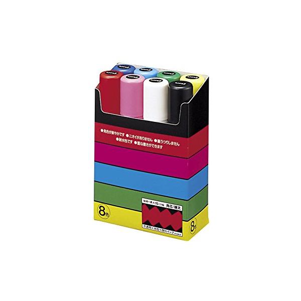 ・8ショク  186308・8色セット・極太角芯/線幅15.0mm・重量:69.9g・サイズ:縦161mm×横115mm×厚さ59mm・インク色:赤、桃、白、黒、青、水色、緑、黄