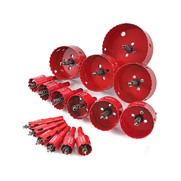 ホールソー・レッド  ・・PackageQuantity:16・バイメタルホールソー 直径16〜100mm 増量16本セット　16mm 19mm 20mm 22mm 24mm 28mm 30mm 35mm 40mm 50mm 60mm 65...