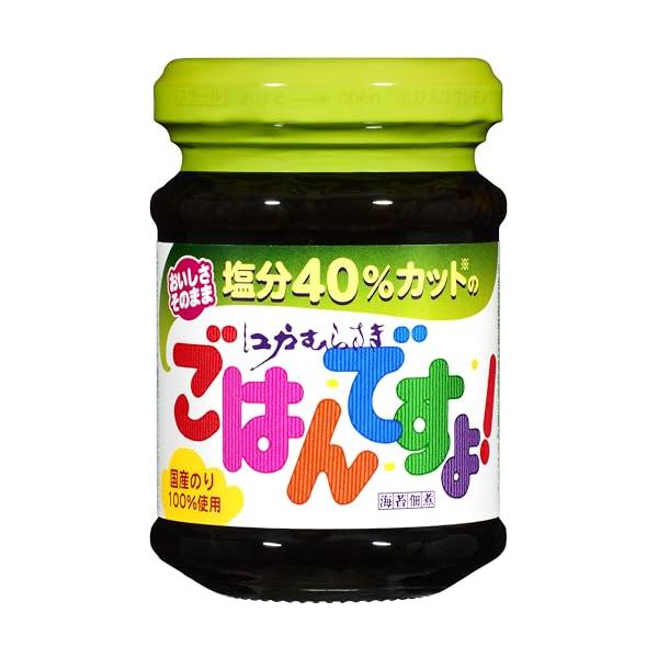 パッケージ個数:1・?特徴：「ごはんですよ」の美味しさを継承しつつ、現行品比で塩分を40%カットしています。・?原材料：のり（国産）、しょうゆ（小麦・大豆を含む）、水飴、砂糖混合ぶどう糖果糖液糖、魚介エキス（かつお、ほたて）、寒天/カラメル...