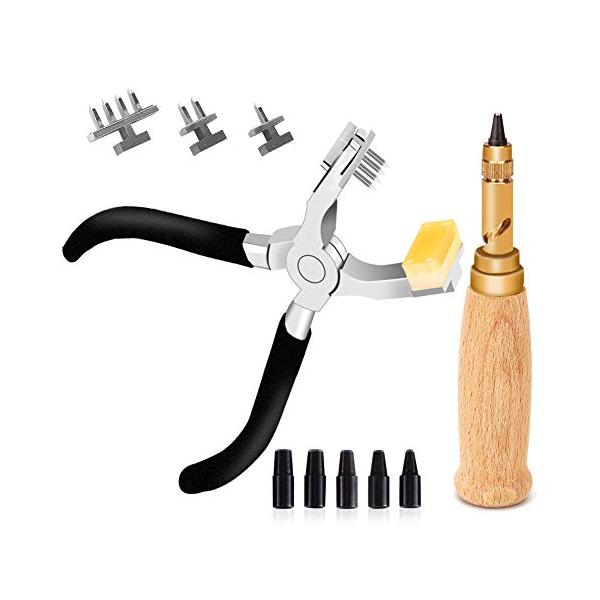 ・ブラック  ・穴あけ工具 ツール：1* 静音 穴あけ工具、1*サイレント 菱目 目打ち、周囲に音を気にすることなく、思う存分レザークラフトを楽しむことができます。・深夜帯にも作業可能：通常の菱目のように叩かなくてよいので、音をさせずに穴を...