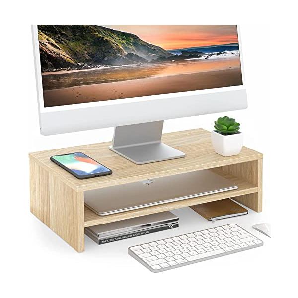 オーク/幅425mm 二段/DT204201WO・Color:オークSize:幅425mm 二段・パッケージ個数:1・デスク周りにスッキリに卓上モニター台は２段式で物事ごとに分類に収納できます。キーボード・マウスの周辺機器はもちろん、書類、...