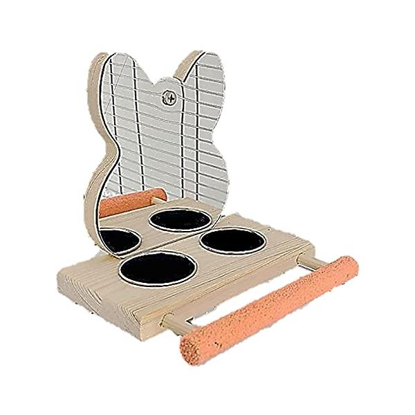 ・ウッド、オレンジ  ・ステンレス 餌入れ 餌台 鏡 鳥スタンド 止まり木 餌台 鳥かご 餌 エサ 台 インコ オウム バードトイ 玩具 ミラー付き 木製餌台・【こんな商品】錆びにくく洗い可能な清潔なステンレス製の水カップと餌カップが2つ付...