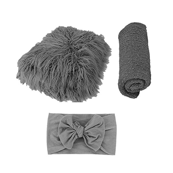 シンプル・グレー  ・・Color:グレー・撮影用ベビーブランケット、赤ちゃん用写真マット ＋ヘアバンド＋タオルの3点セット。グレー、パープル、ピンク、ホワイト、ネイビー、5色からお選びできます。・お肌に優しい素材を使用し、毛も抜けにくい。...
