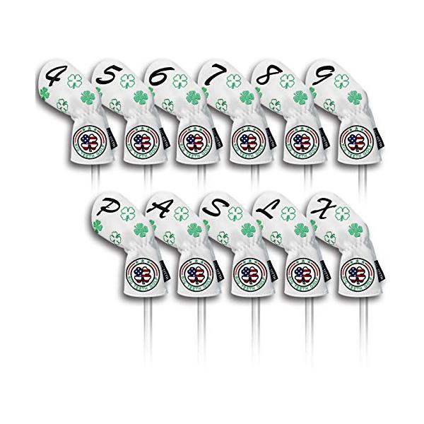 ・ホワイト Small Craftsman-6005425・・Color:ホワイト・★品名：ゴルフアイアンカバー　11枚セット　ソックス型・★カラー：ホワイト　グリーンクローバー柄刺繍　★仕様：エラスティック開閉 分かりやすい番号刺繍・★表...