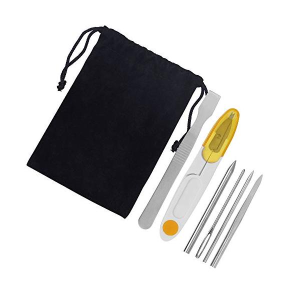 【材質】：ステンレス（発売元: COOLBO SHOP です、ご注意ください）・【パッケージリスト】：ニードル×4本、スクレーパー×1本、鋏×1、巾着袋×1個・【利点】:豊かなニードルセット：ステンレススチール製により、品質が優れているばか...