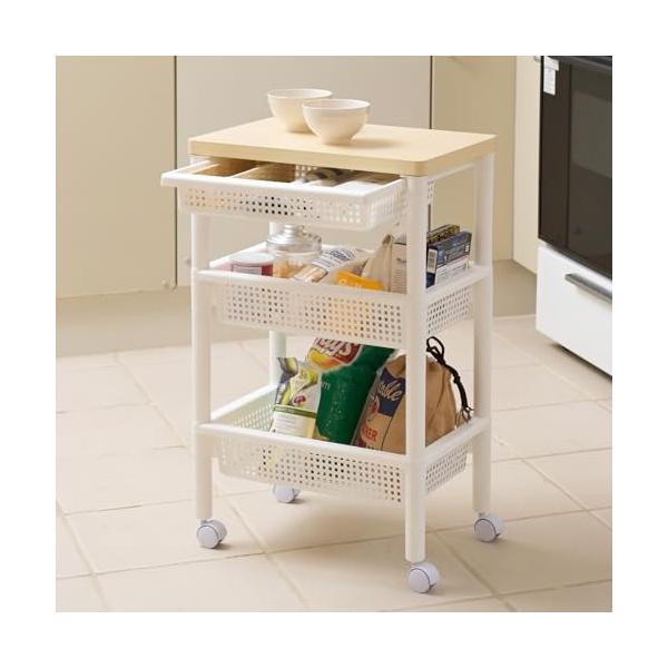 ワゴン(引き出し付)ホワイト/3段(引き出し付き)/FBW-7550(WH)・Color:ホワイトStyle:ワゴン(引き出し付)・パッケージ個数:1・キャスター付きワゴンキッチンラックや洗面所でタオル入れなどマルチに活躍するワゴンです。カ...