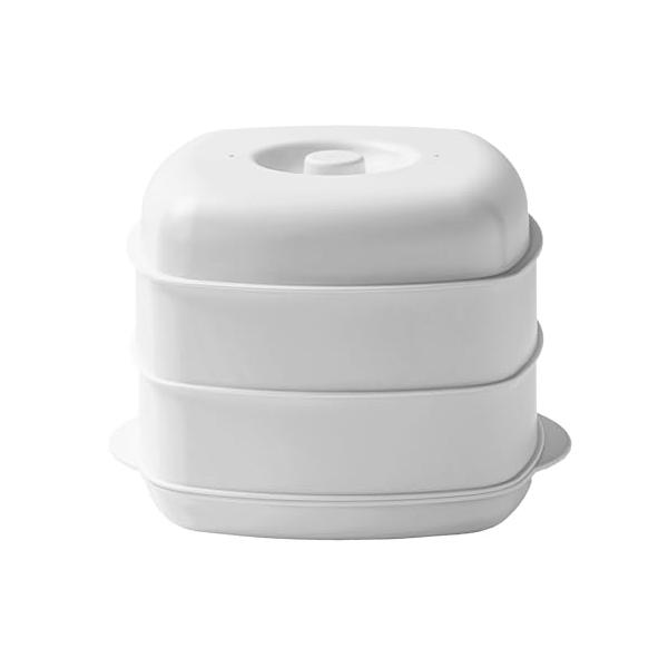 せいろホワイト/15.6×17.5×H13.1cm/most1・Size:15.6×17.5×H13.1cm・パッケージ個数:1・電子レンジで2つの食材を同時調理できる2段セイロ・サイズ：15.6×17.5×H13.1cm・銀イオン無機系抗...