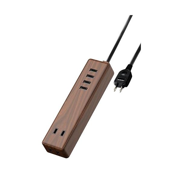(1) 電源タップ単品ウォールナット/USB-A×4 &amp; 2個口/ECT-0415W・Color:ウォールナットStyle:(1) 電源タップ単品・パッケージ個数:1・2つのAC差込口と4つのUSBポートを搭載したUSBタップです。...