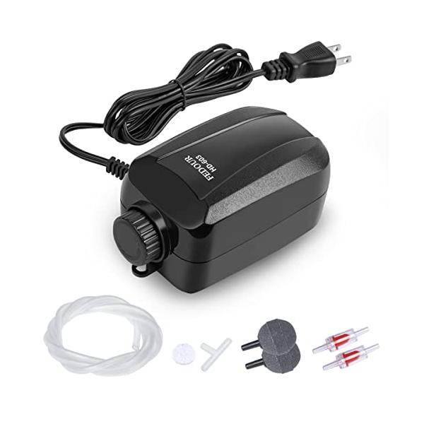 ・黒色  ・・Color:黒色・「二つ吐出口」2つのエア吐出口があり、同時に二つの水槽に使用できます。またアクセサリーのT型チューブを使用して、一つだけのエアースートンを繋ぐこともできます。・「エアー吐出量可調節」ダイヤルを簡単に回転して、...