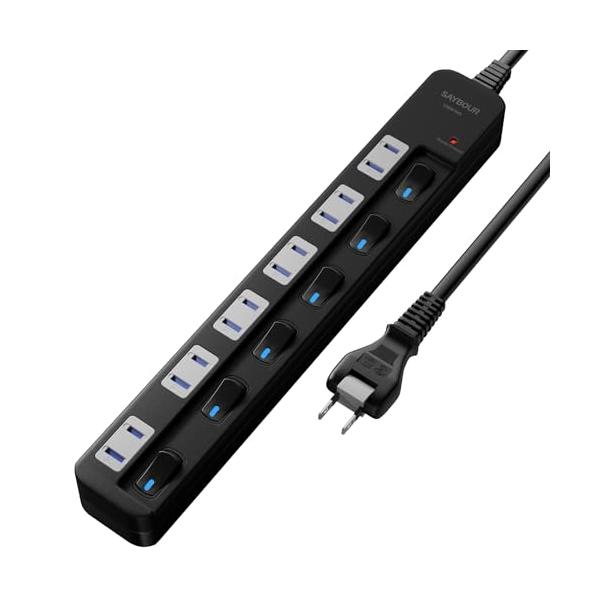 ブラック/3m/LB-6C6S・Size:3mColor:ブラック・パッケージ個数:1・「節電対策＆雷対策を電源タップで」柔らかく光ってON／OFFを知らせるLED付個別スイッチは、コンセントを抜き差しせずに待機電力をカットでき、簡単に省エ...
